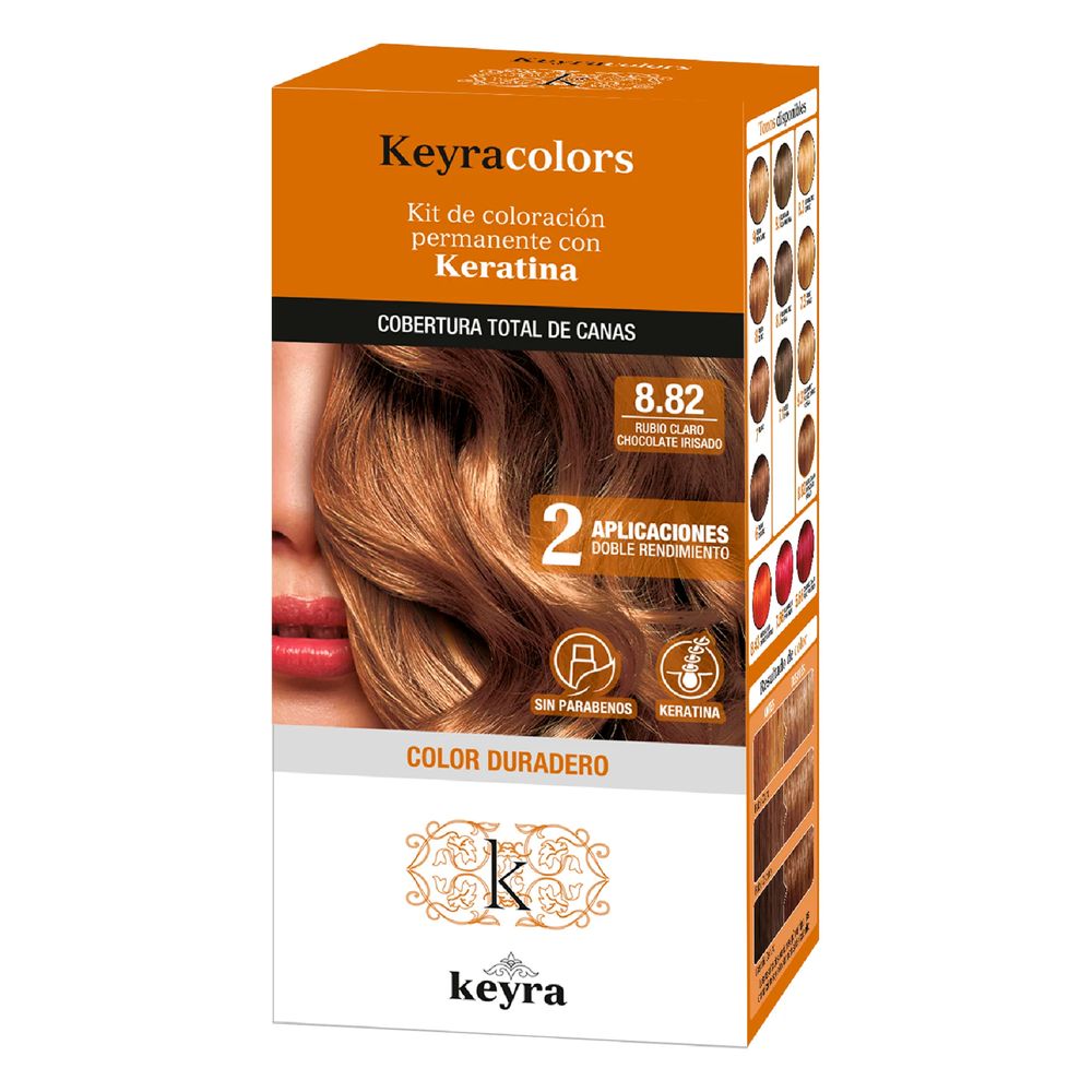 KEYRA COLORS KIT TINTE N.8.82 RUBIO CLARO CHOCOLATE IRISADO X 100ML