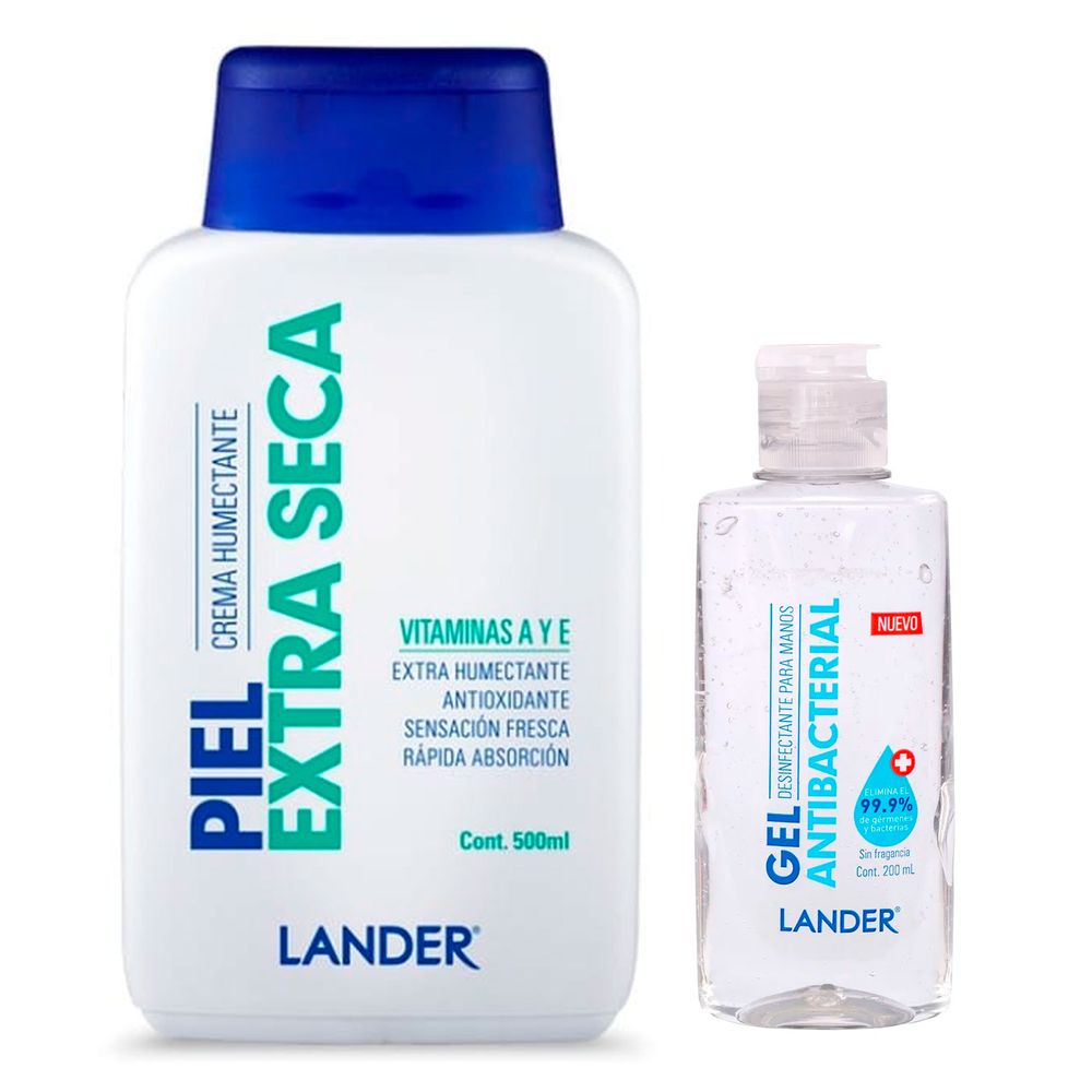 LANDER CREMA PIEL EXTRA SECA X 500GR + GEL ANTIBACTERIAL X200ML