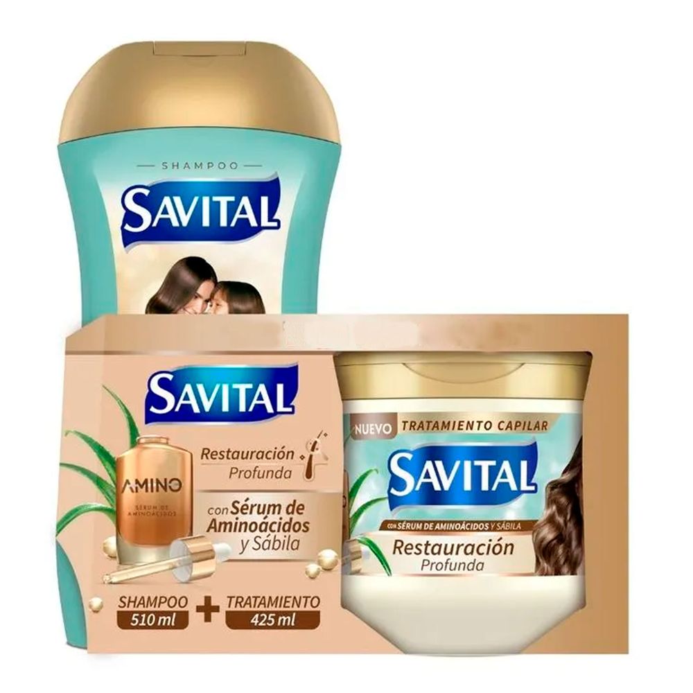 SAVITAL DUO SHAMPOO X 510ML + TRATAMIENTO CAPILAR SERUM DE AMINOACIDOS ...