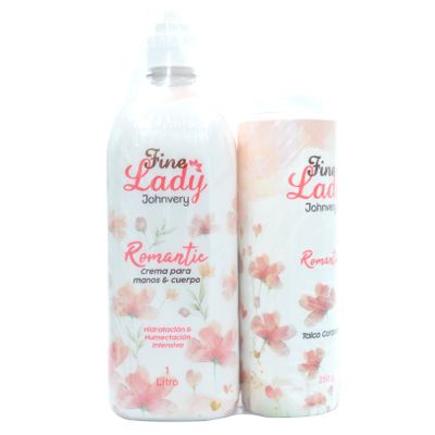 JOHNVERY CREMA MANOS Y CUERPO ROMANTIC X 1LT + TALCO CORP X 250GR FINE LADY