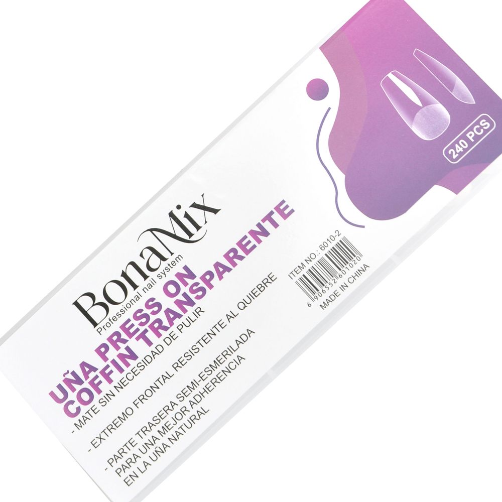 BONAMIX UÑA PRESS ON COFFIN TRANSPARENTE X 240PCS REF: 6010-2